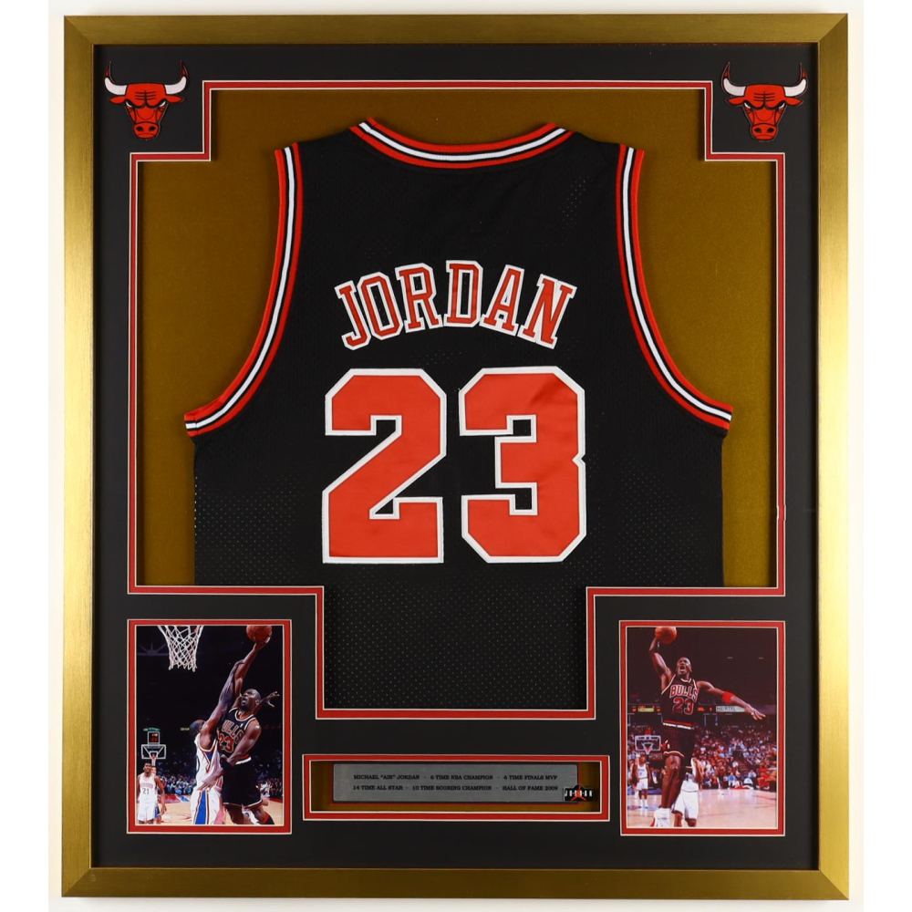 Michael Jordan Custom Framed Jersey Display with Jordan Pin & (2) Cloth ...