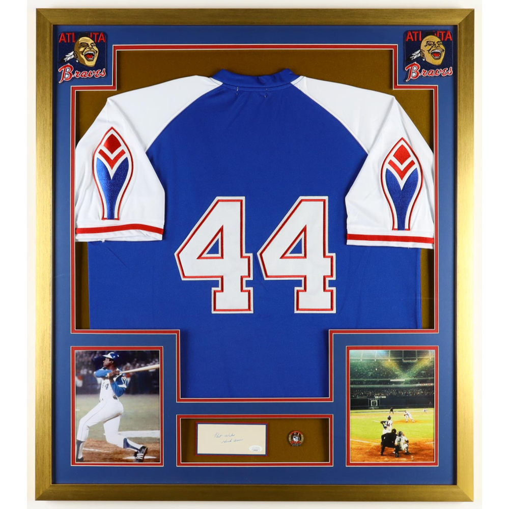 Hank Aaron Signed Custom Framed Cut Display with Jersey, Home Run Pin ...