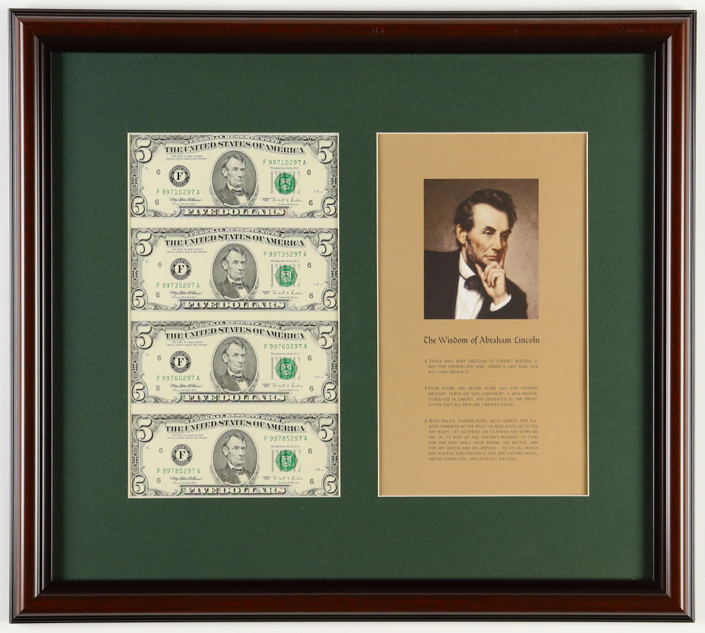 Uncut Sheet of (4) 1995 $5 Dollar U.S. Federal Reserve Notes Custom ...