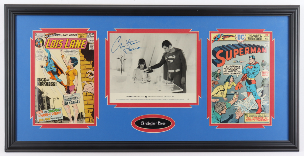 Christopher Reeve Signed Custom Framed Photo Display with (2) Comic ...