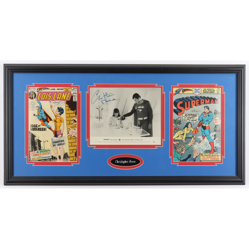 Christopher Reeve Signed Custom Framed Photo Display with (2) Comic ...