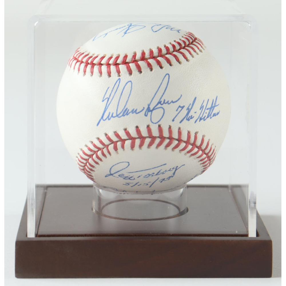 "No-Hitters" OML Baseball with Display Case Signed By (7) With Nolan ...