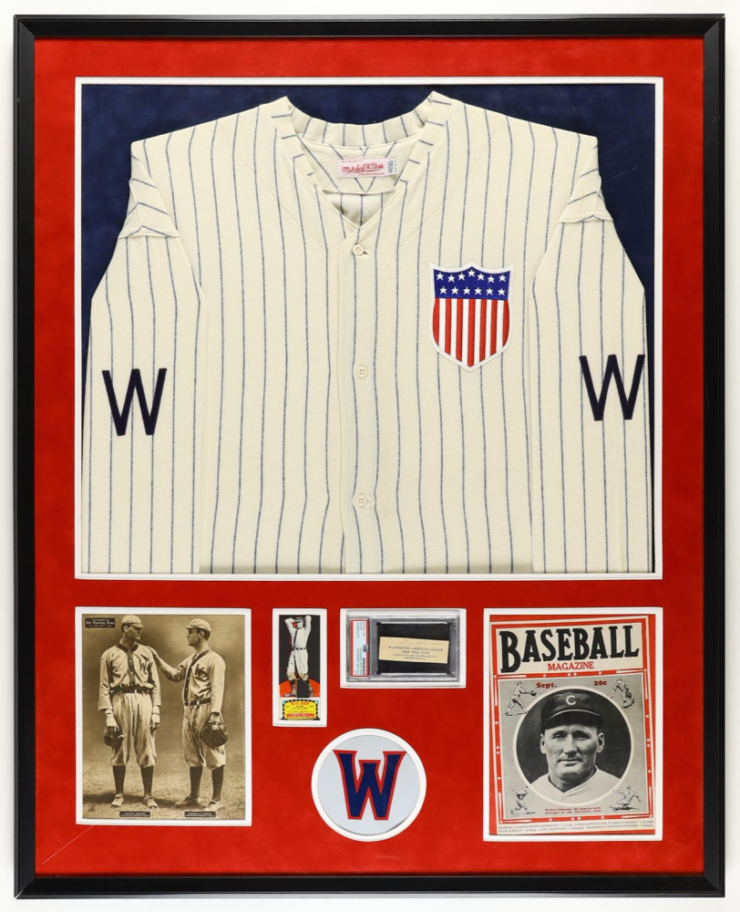 Walter Johnson Signed Custom Framed Cut Display With Mitchell & Ness ...