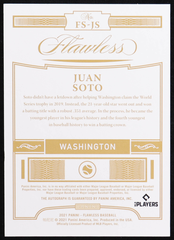 Juan Soto 2021 Panini Flawless Signatures #19 #11/15 | Pristine Auction