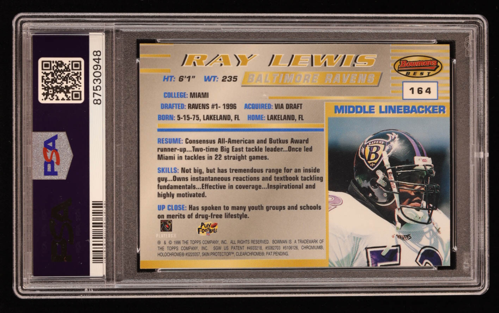 Ray Lewis 1996 Bowman's Best #164 RC (PSA 8) | Pristine Auction