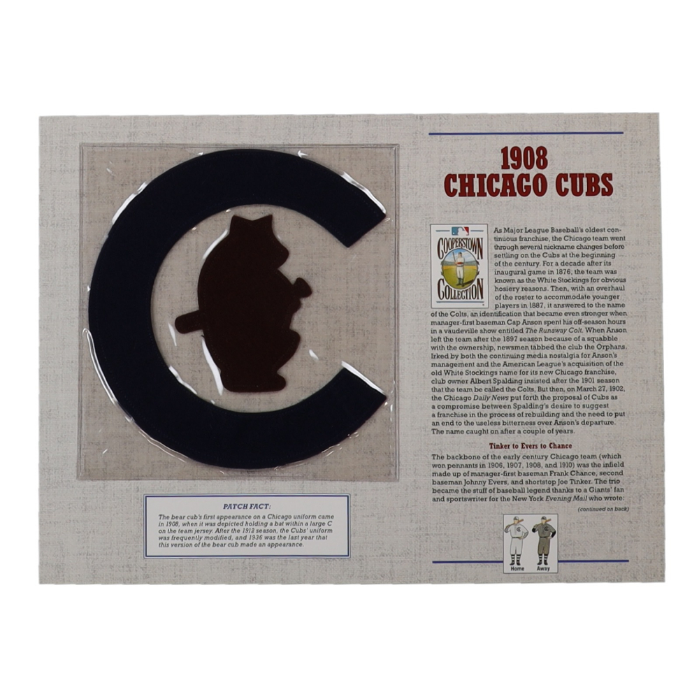 1908 Chicago Cubs Cloth Uniform Patch with Stat Card | Pristine Auction