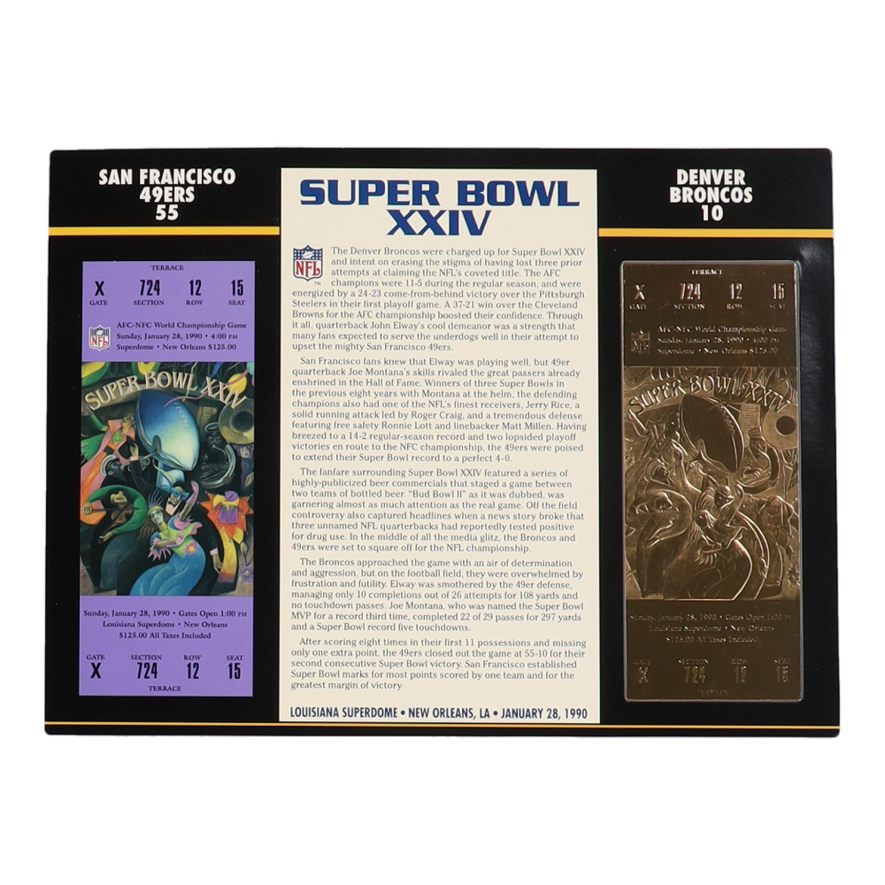Super Bowl XII Commemorative 9x12 Score Card Display with 22KT Gold ...