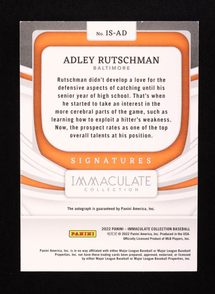 Adley Rutschman 2022 Immaculate Collection Immaculate Signatures Blue ...