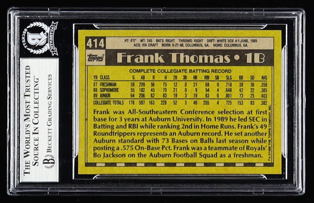 Frank Thomas Signed 1990 Topps #414 RC (BGS Encapsulated) | Pristine ...