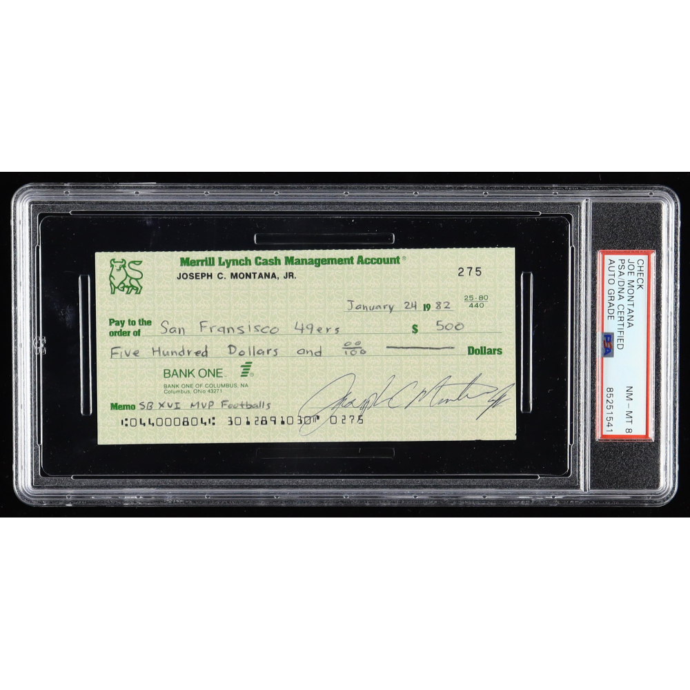 Joe Montana Signed 1982 Personal Bank Check for "SB XVI MVP Footballs ...