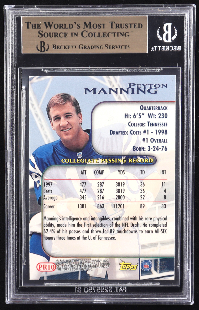 Peyton Manning 1998 Stadium Club Prime Rookies #PR10 RC (BGS 9.5 ...