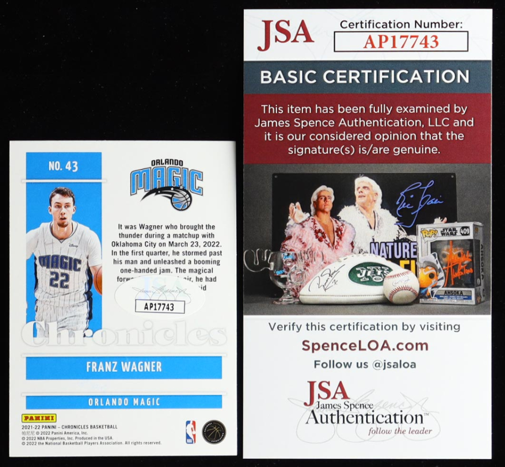 Franz Wagner Signed 2021-22 Panini Chronicles #43 RC (JSA) | Pristine ...