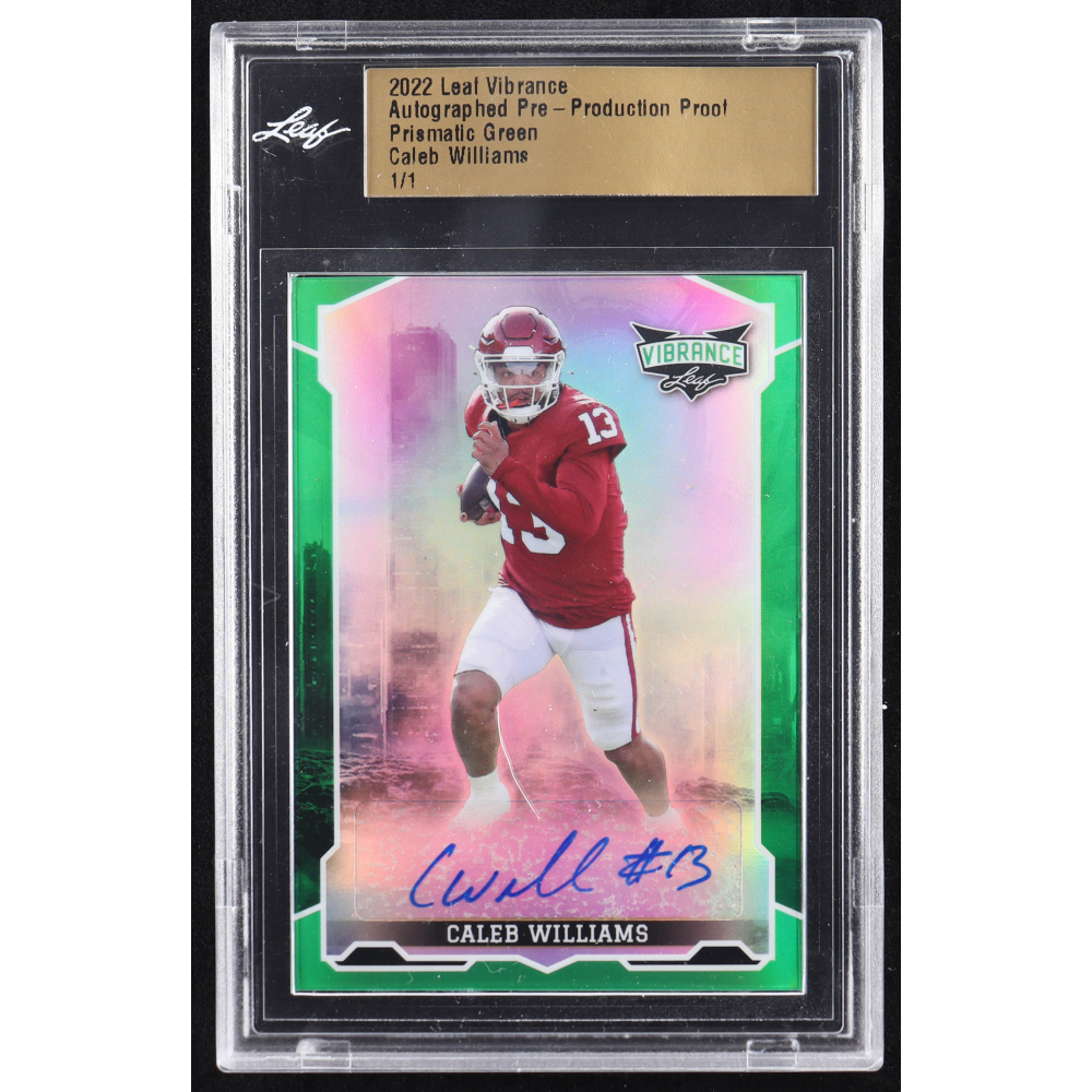 Caleb Williams 2022 Leaf Vibrance Autograph Prismatic Green Pre ...