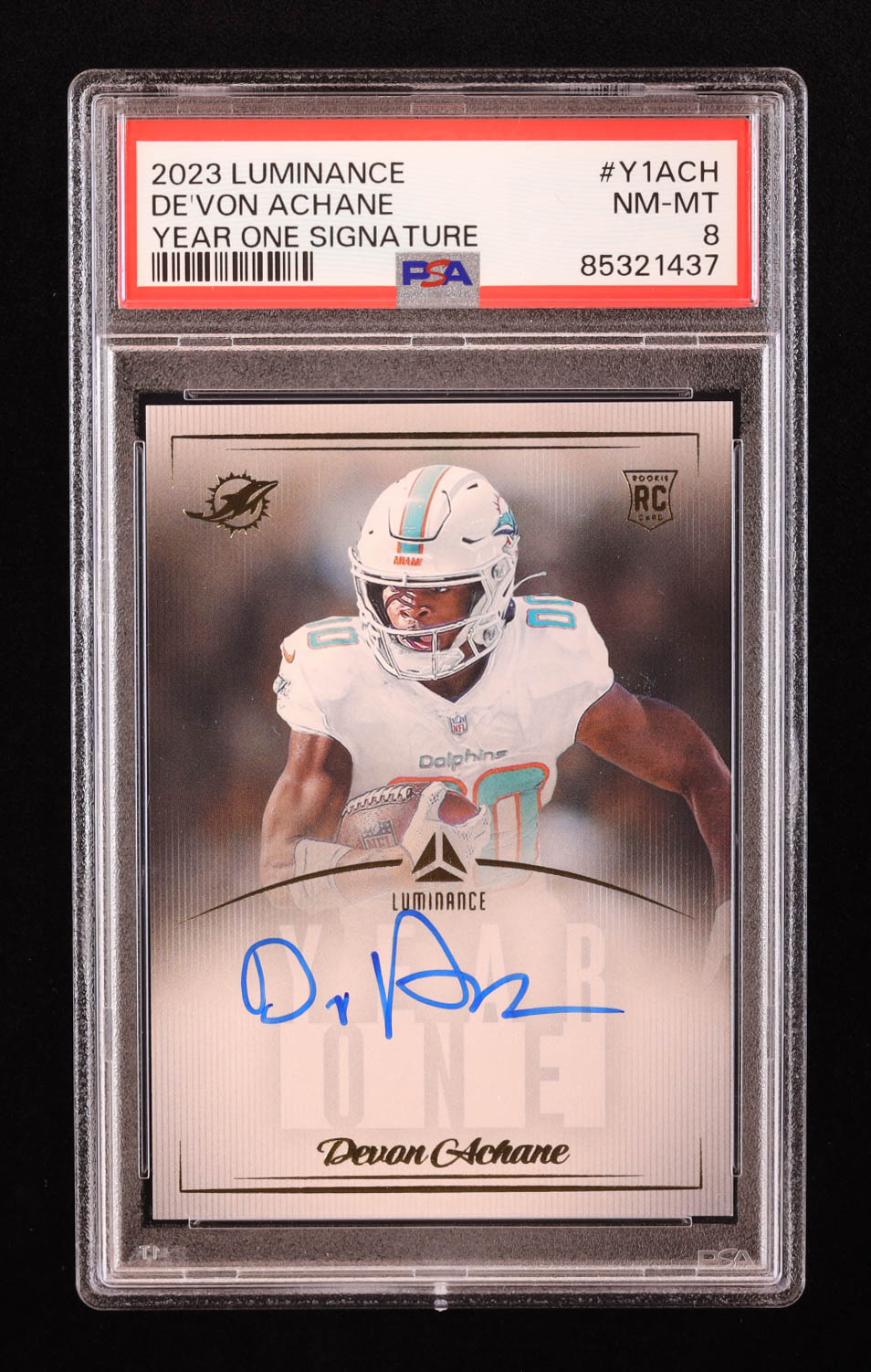 De'Von Achane 2023 Panini Luminance Year One Signatures RPS #14 RC (PSA ...