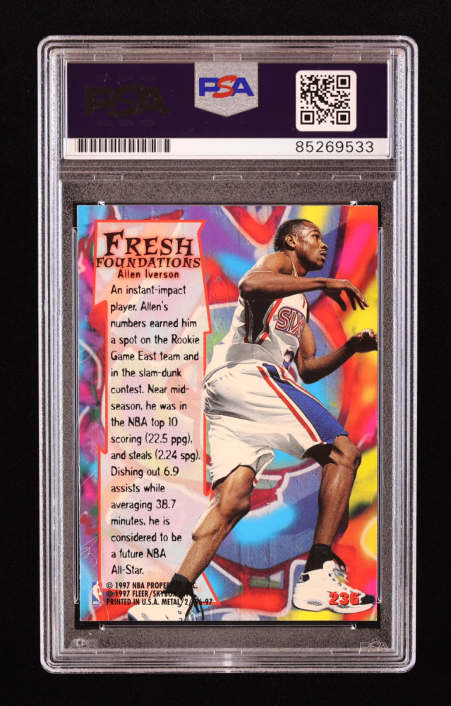 Allen Iverson Signed 1996-97 Metal #236 FF RC (PSA | Autograph Graded ...