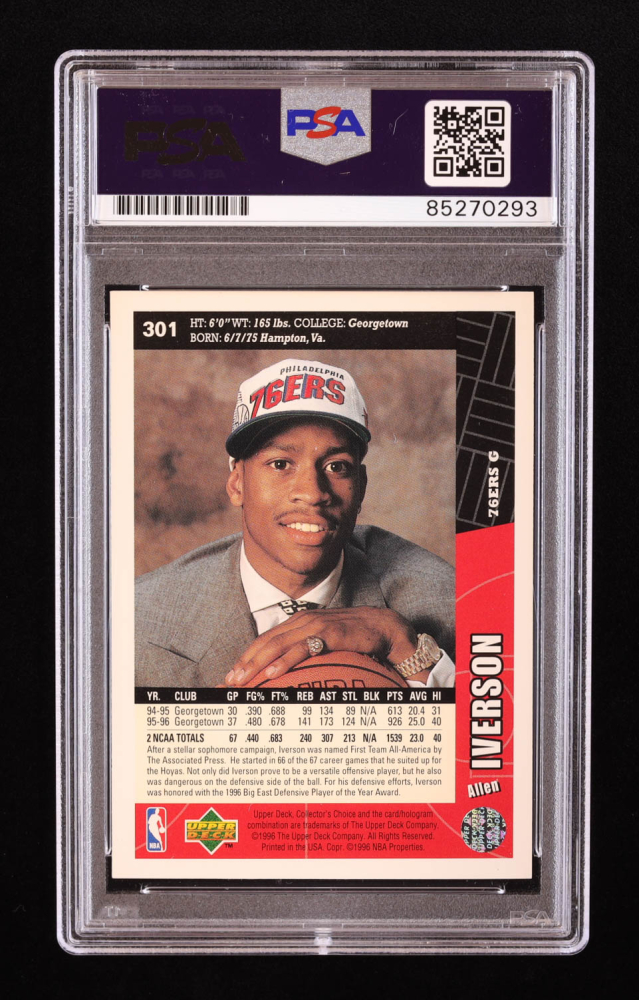 Allen Iverson Signed 1996-97 Upper Deck #91 RC (PSA | Autograph Graded ...