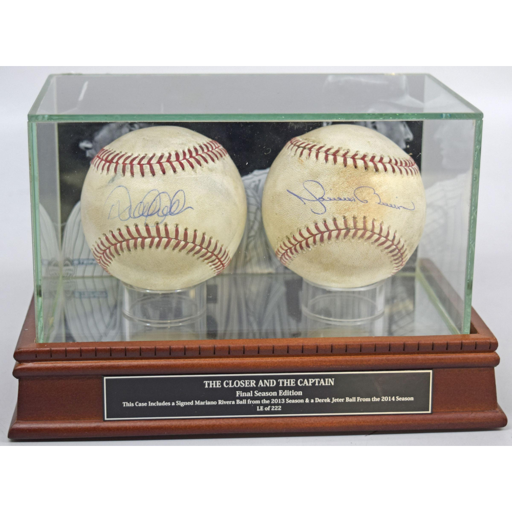 Derek Jeter & Mariano Rivera Signed Game-Used "Final Seasons" OML Baseballs with Display Case ...