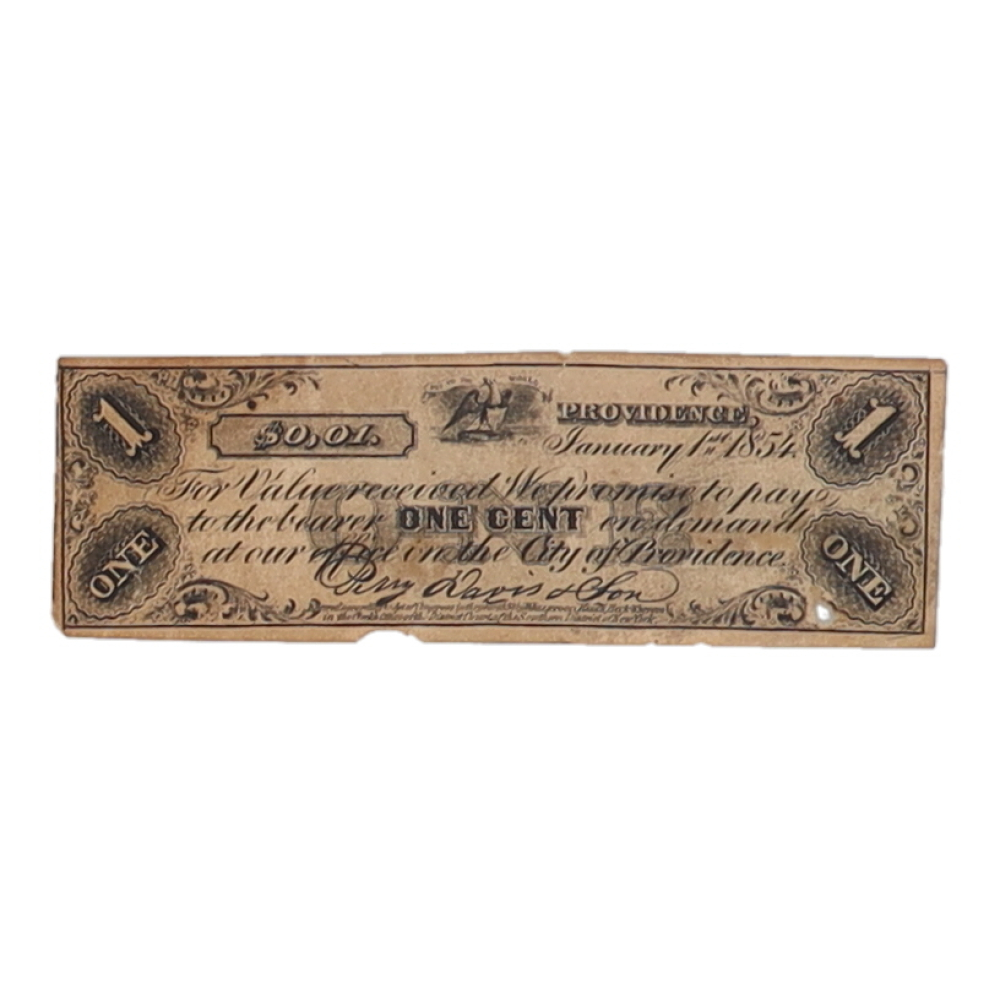 1854 Perry Davis & Son - Providence, RI 1¢ Scrip Note | Pristine Auction