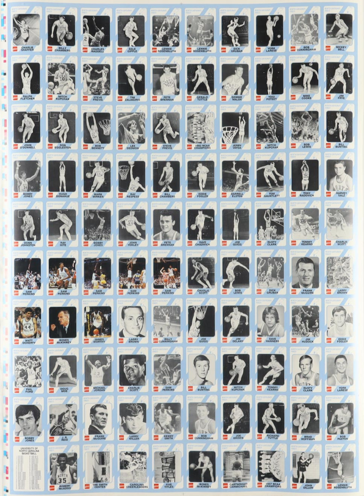 Uncut Sheet of (100) 1989 North Carolina Tar Heels Coca Cola Trading ...