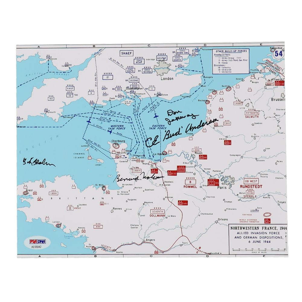 D-Day Invasion Map 8x10 Photograph Signed by (4) Bud Anderson, Don ...
