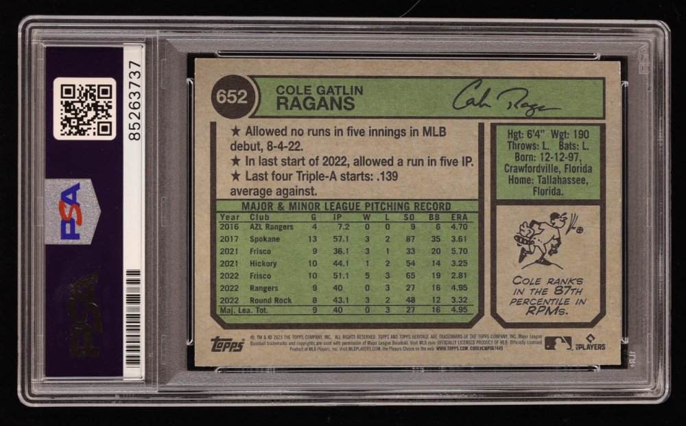 Cole Ragans Signed 2023 Topps Heritage #652 RC (PSA | Auto 10 ...