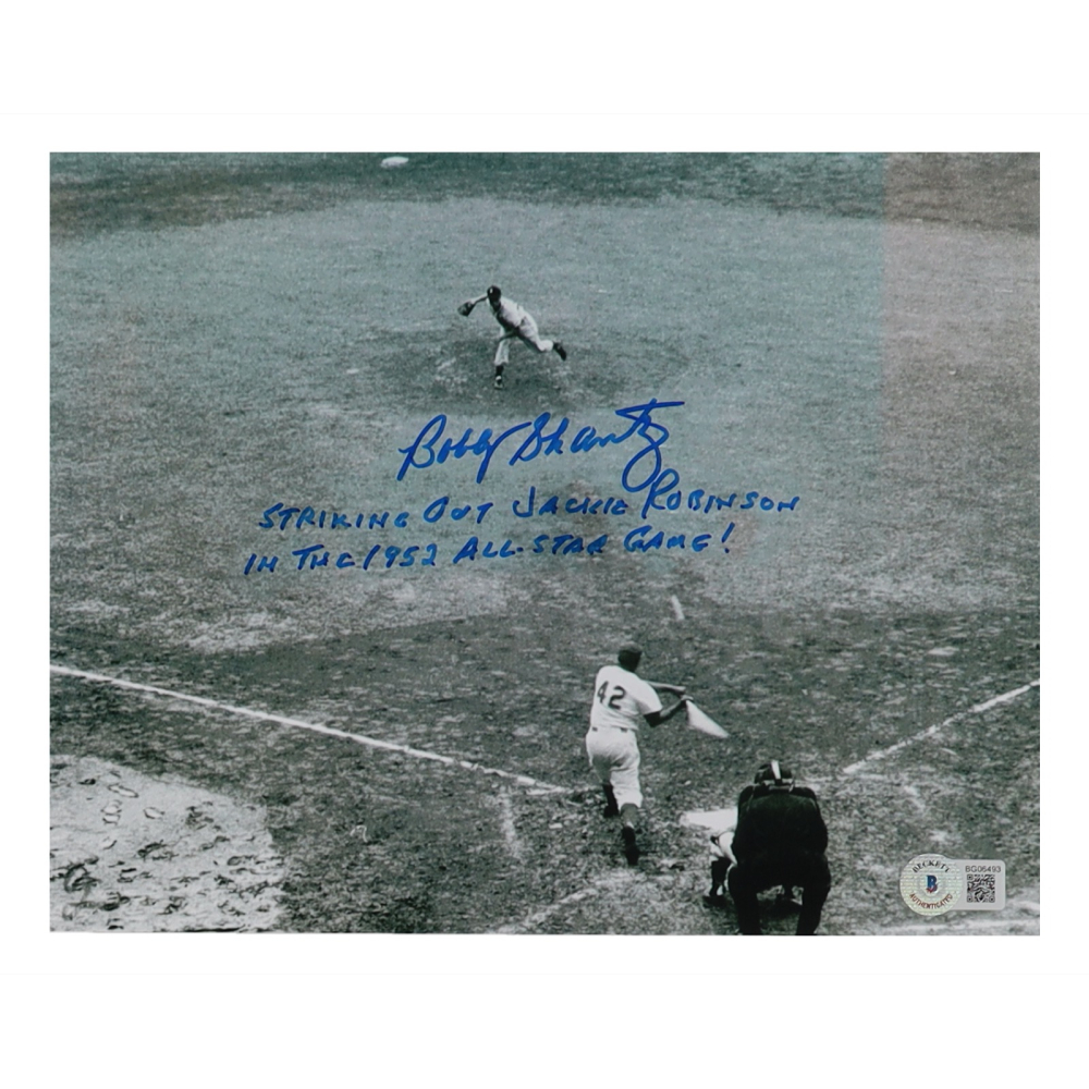 Bobby Shantz Signed 8x10 Photo Inscribed "Striking Out Jackie Robinson ...