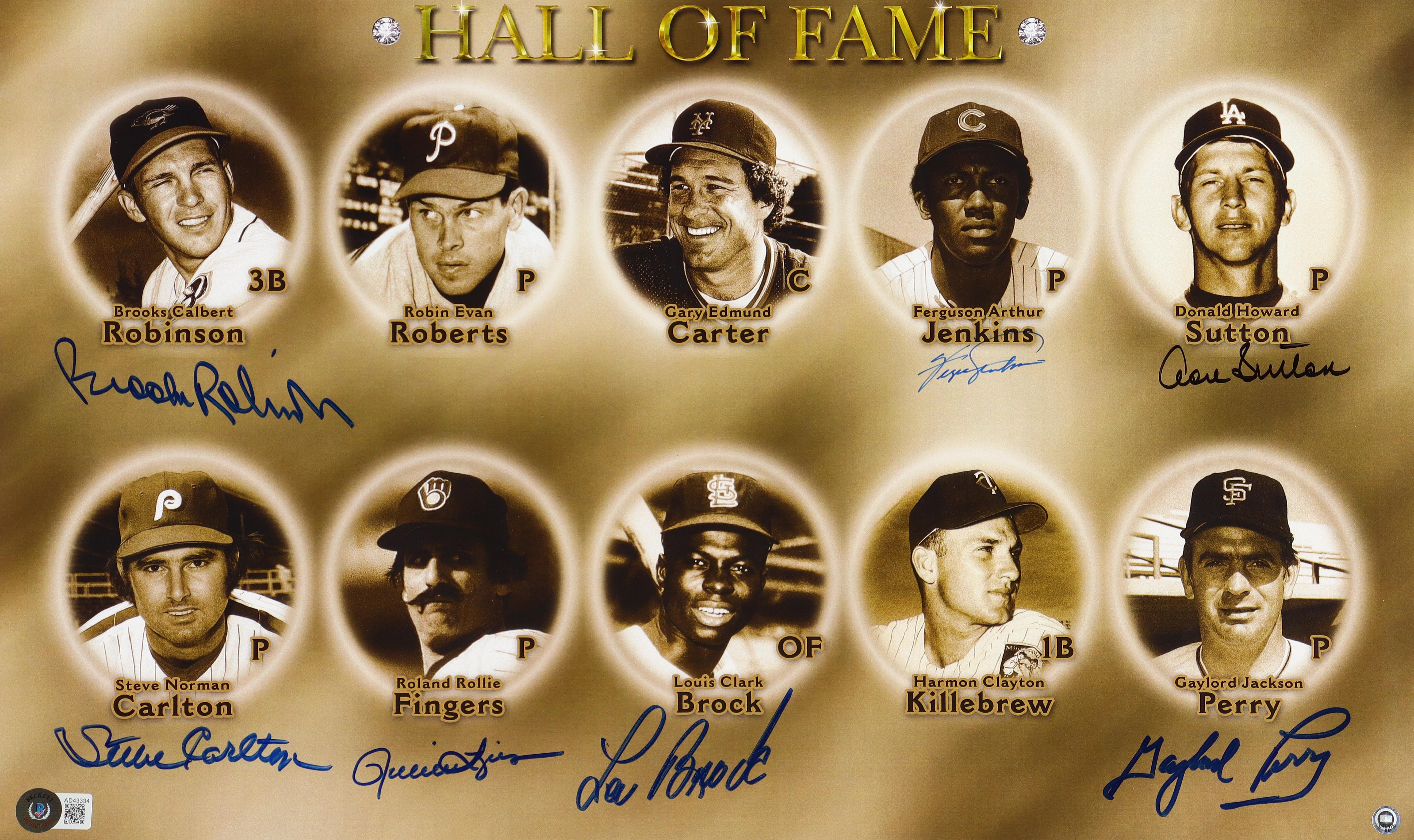 MLB Hall of Famers 12x20 Photo Signed by (7) with Don Sutton, Fergie ...