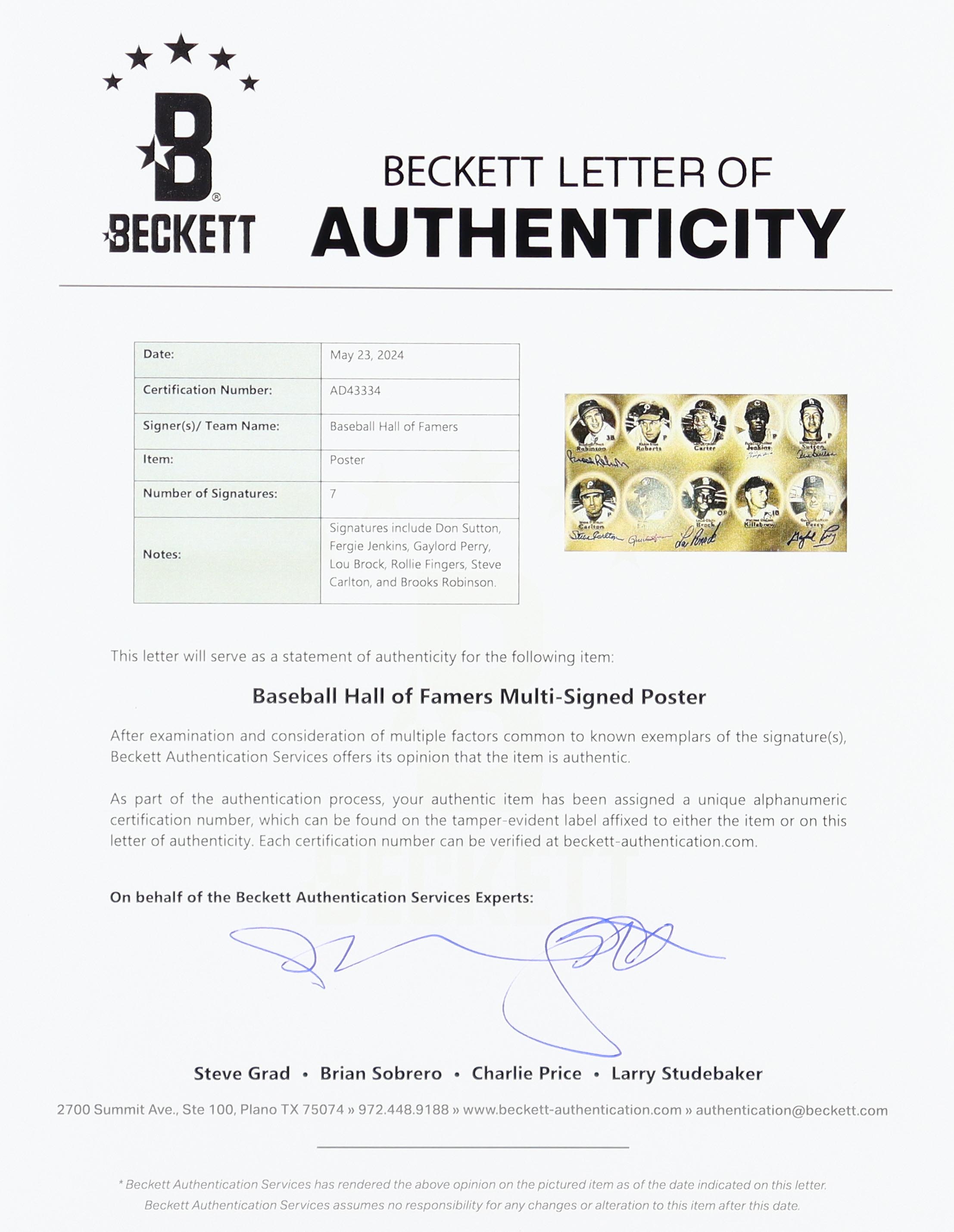 MLB Hall of Famers 12x20 Photo Signed by (7) with Don Sutton, Fergie ...