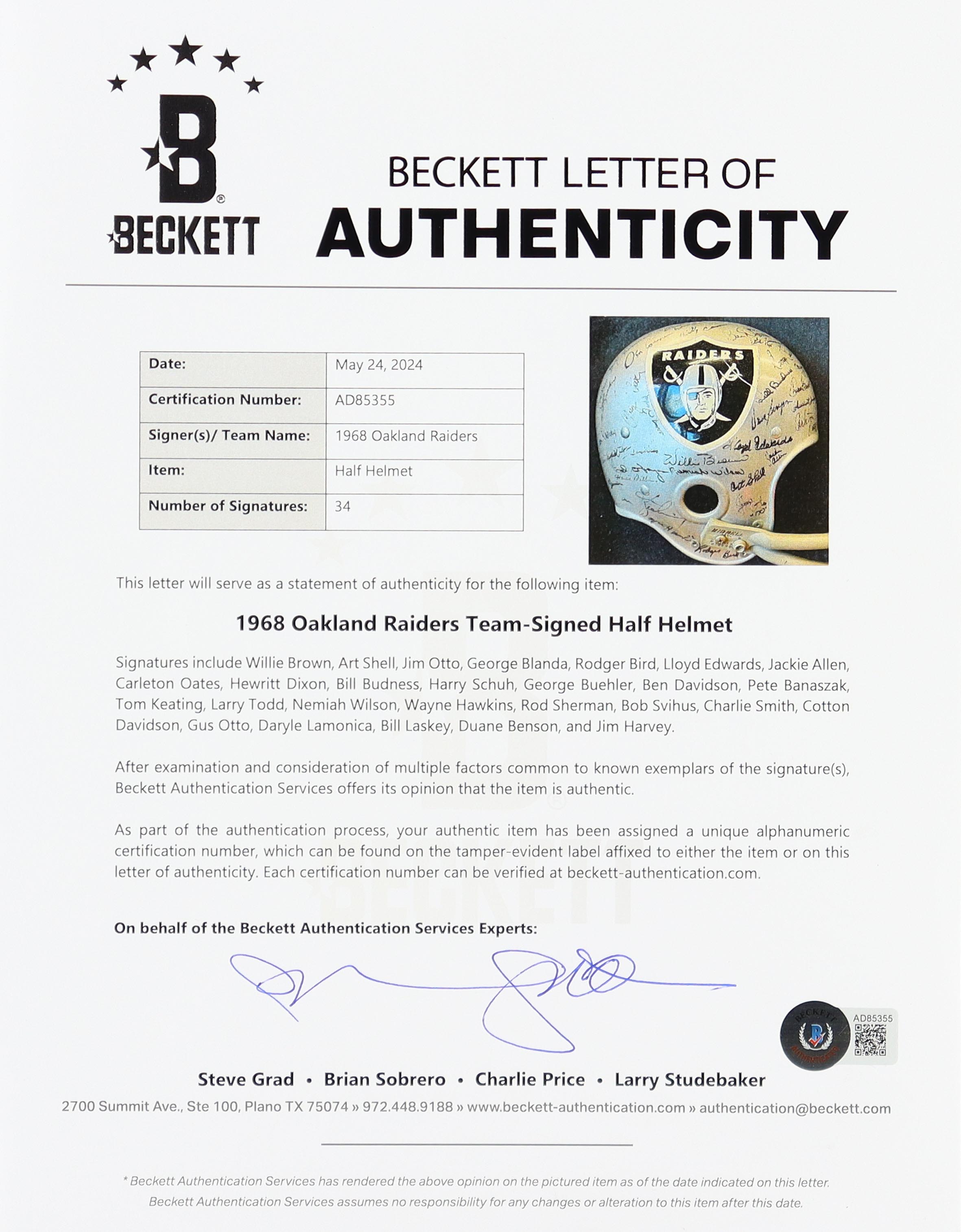 1968 Raiders Custom Framed Helmet Team-Signed by (34) with George ...