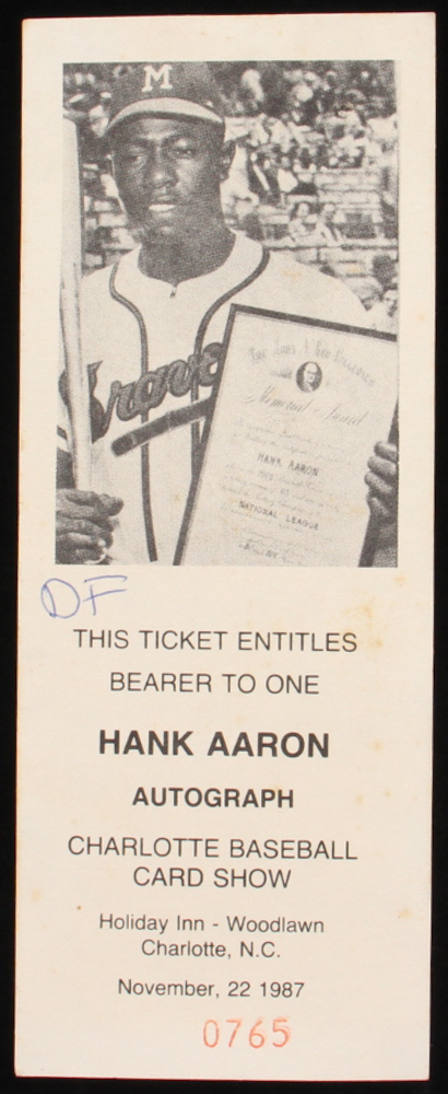 Hank Aaron Signed Braves 8x10 Photo With Original Autograph Ticket (JSA ...