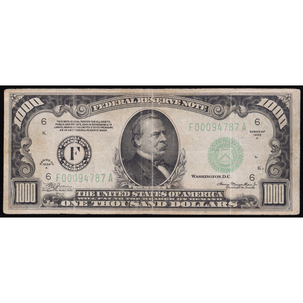 1934 $1,000 One Thousand Dollars Federal Reserve Note | Pristine Auction