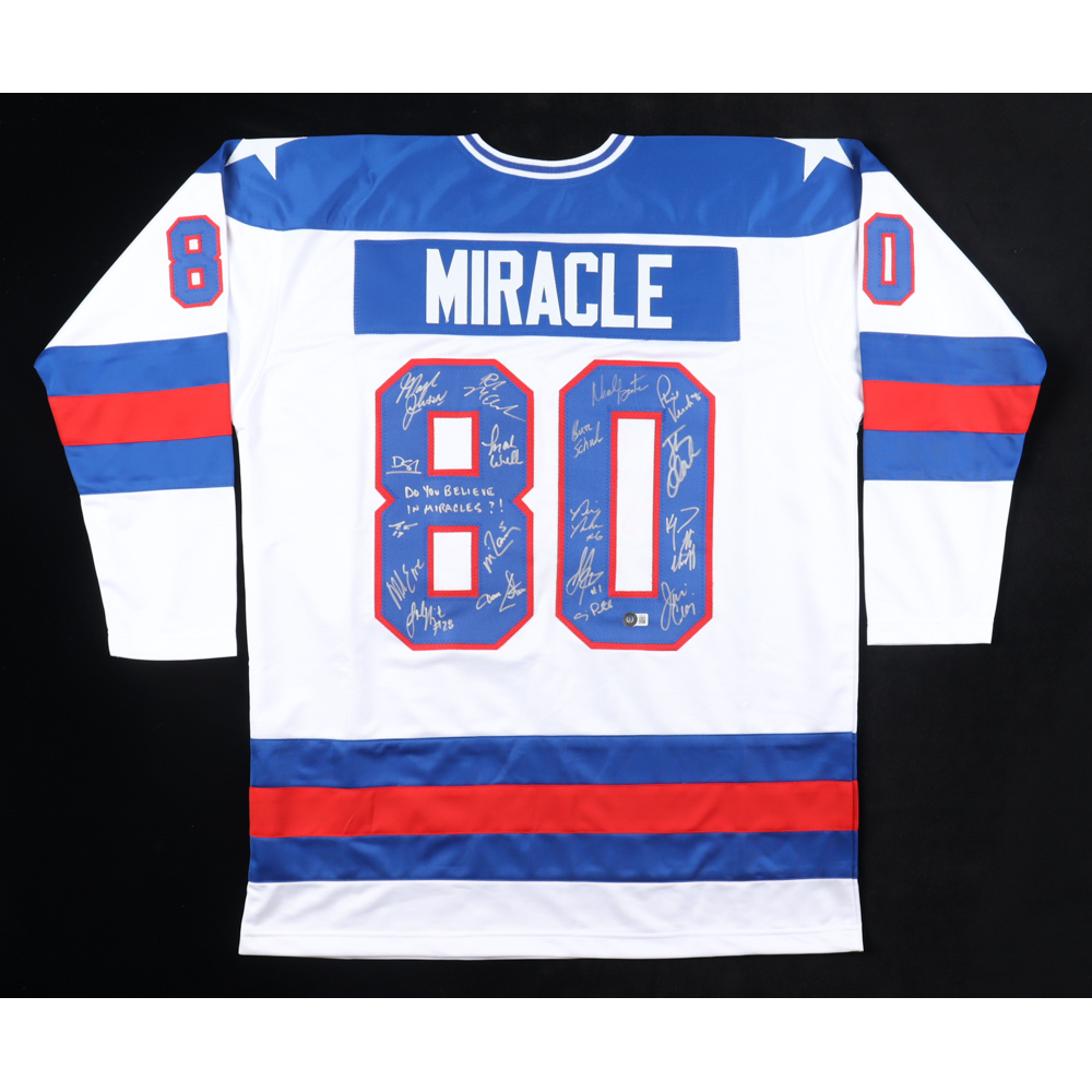 1980 Team USA "Miracle on Ice" Jersey Signed by (19) with Mike Eruzione, Jim Craig, Mark Johnson ...