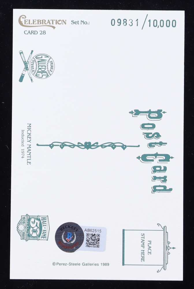 Mickey Mantle Signed LE 1989 Perez-Steele Postcard #28 (Beckett ...