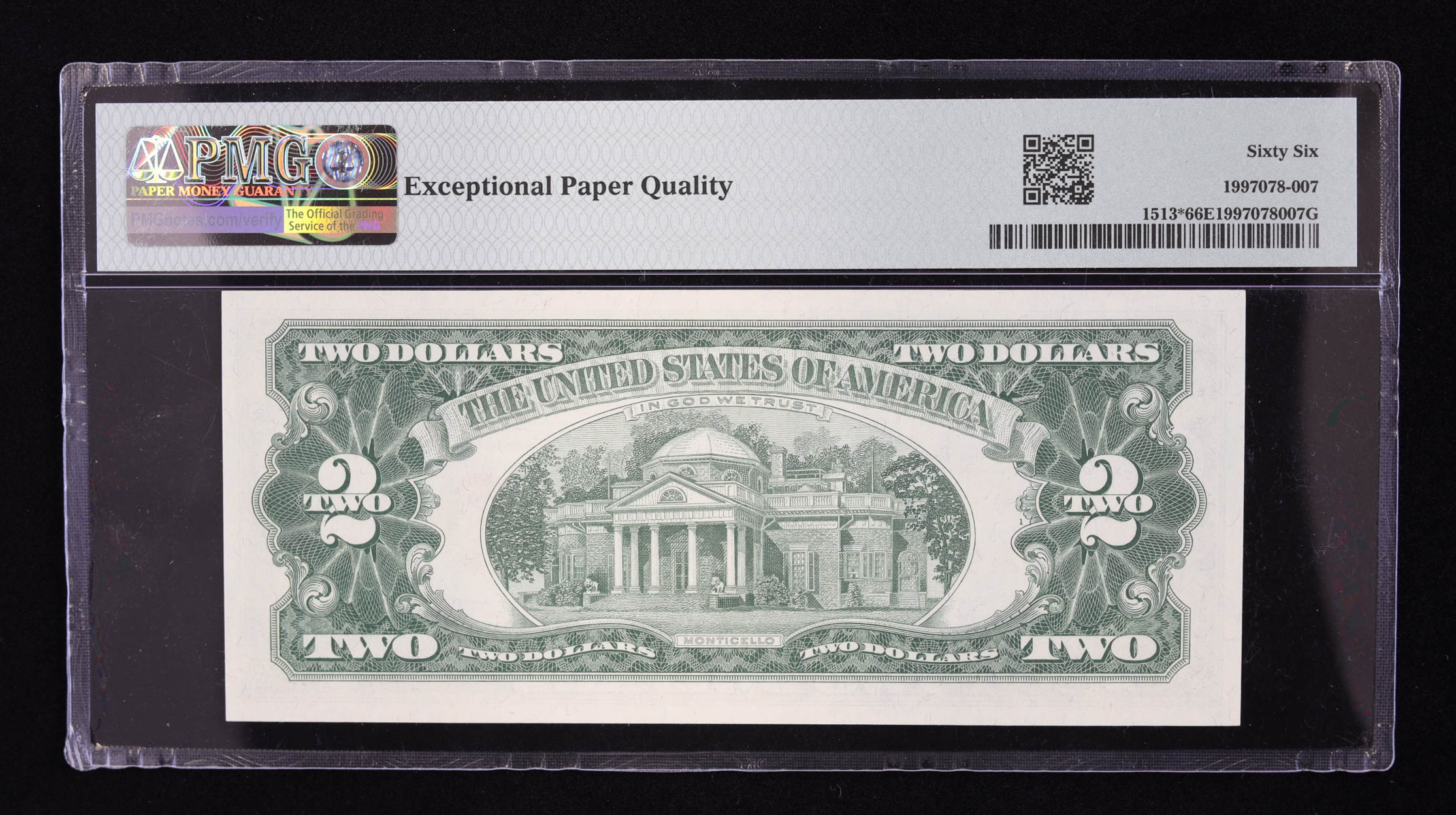 1963 United States $2 Two Dollar Legal Tender Banknote (PMG 66EPQ Gem ...