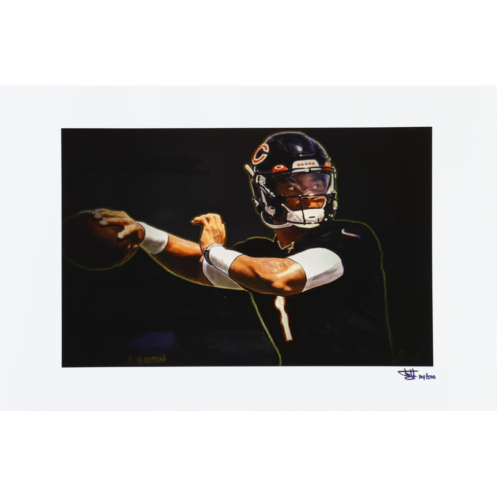 "Justin Fields" Bears LE 12x18 Lithograph by Joshua Barton #/500 (PA ...