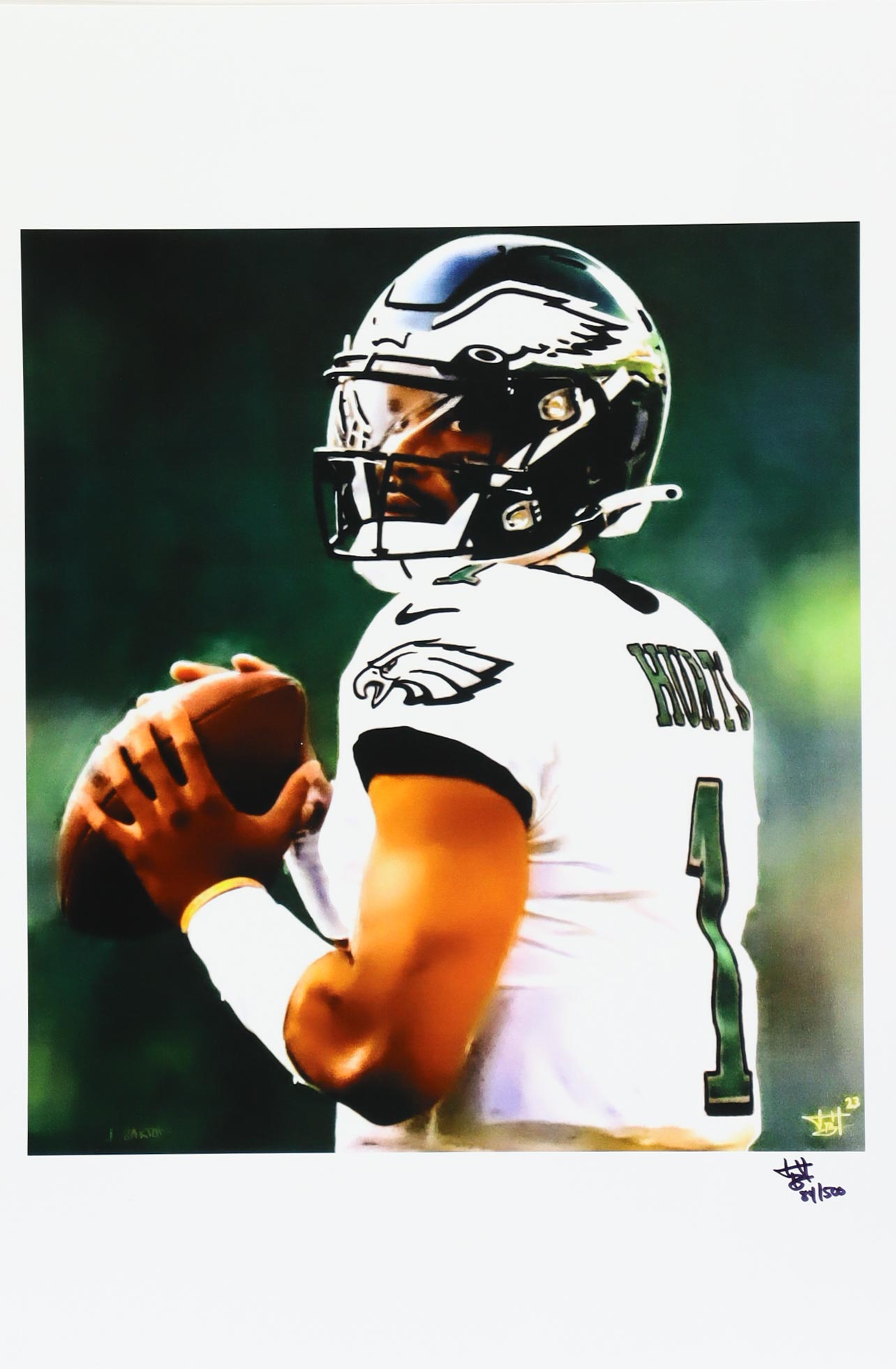 "Jalen Hurts" Eagles LE 12x18 Lithograph by Joshua Barton #/500 (PA ...
