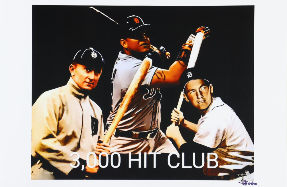 Ty Cobb, Miguel Cabrera & Al Kaline "3,000 Hit Club" Tigers LE 12x18 ...
