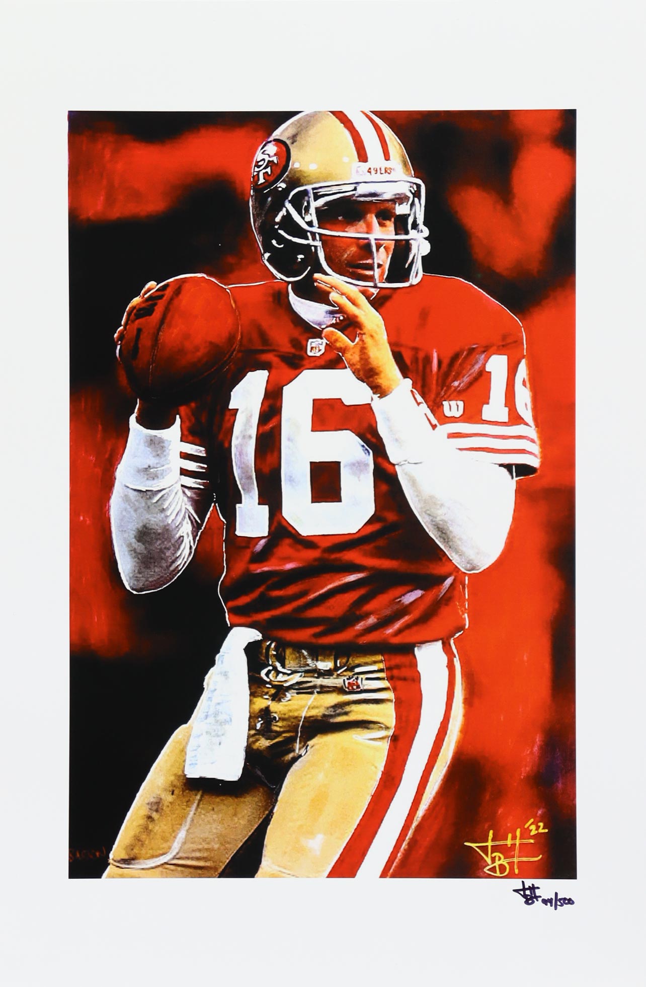 "Joe Montana" 49ers LE 12x18 Lithograph by Joshua Barton #/500 (PA ...