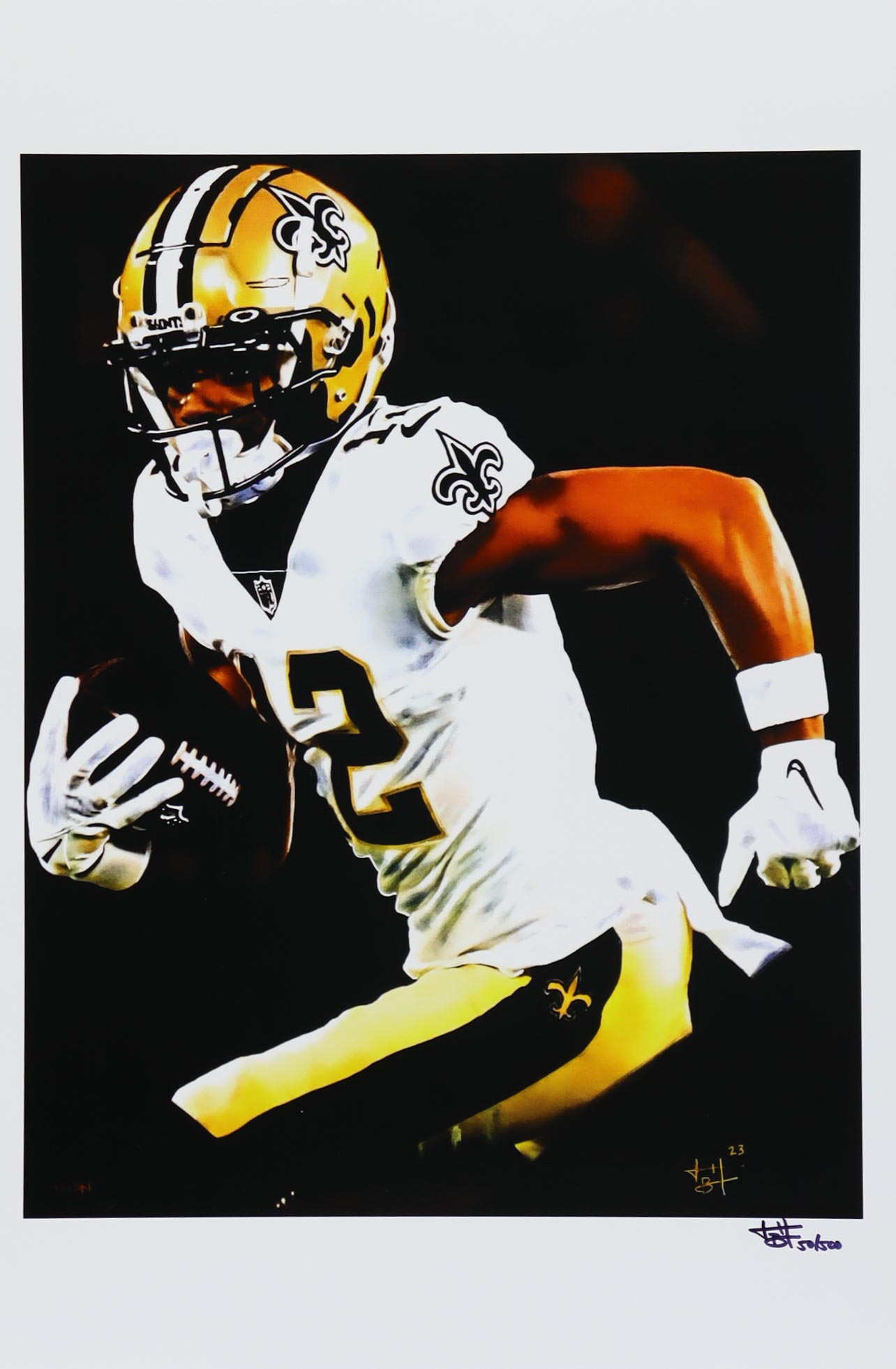 "Chris Olave" Saints LE 12x18 Lithograph by Joshua Barton #/500 (PA ...