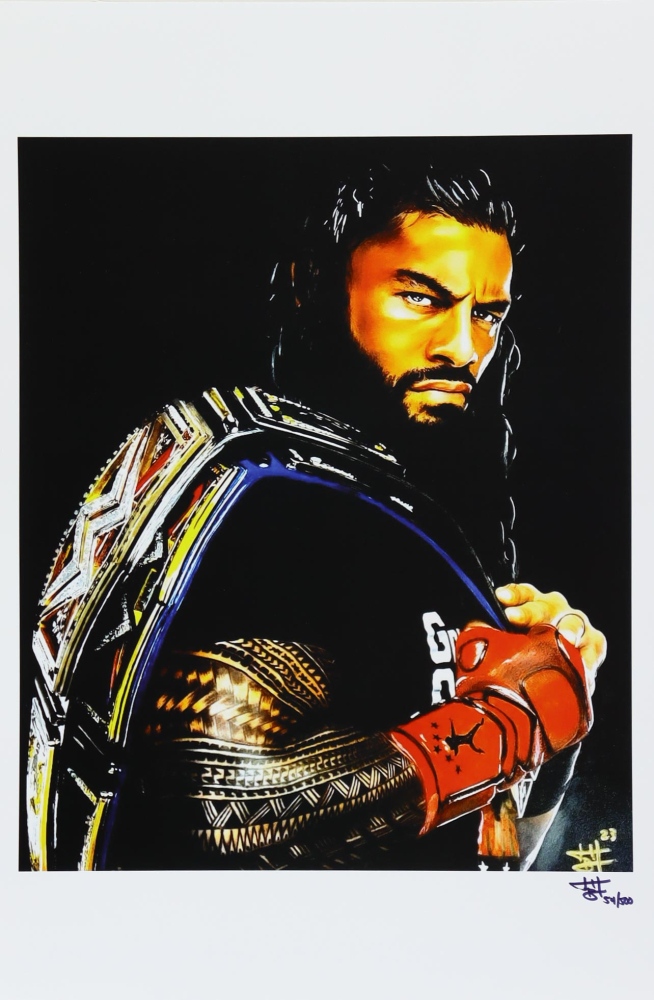 "Roman Reigns" WWE LE 12x18 Lithograph by Joshua Barton #/500 (PA ...
