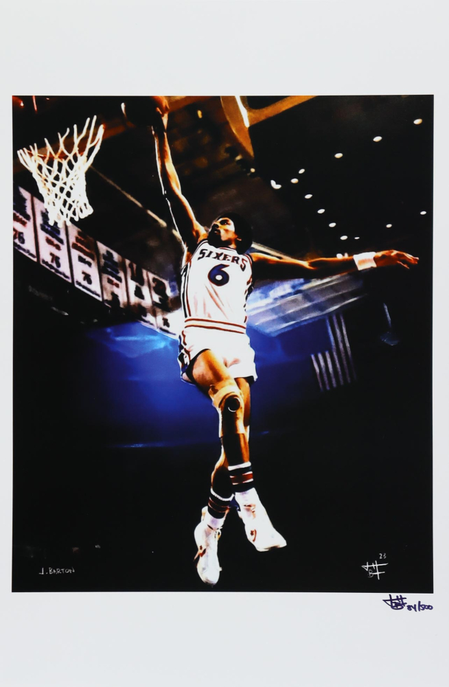 "Julius Erving" 76ers LE 12x18 Lithograph by Joshua Barton #/500 (PA ...