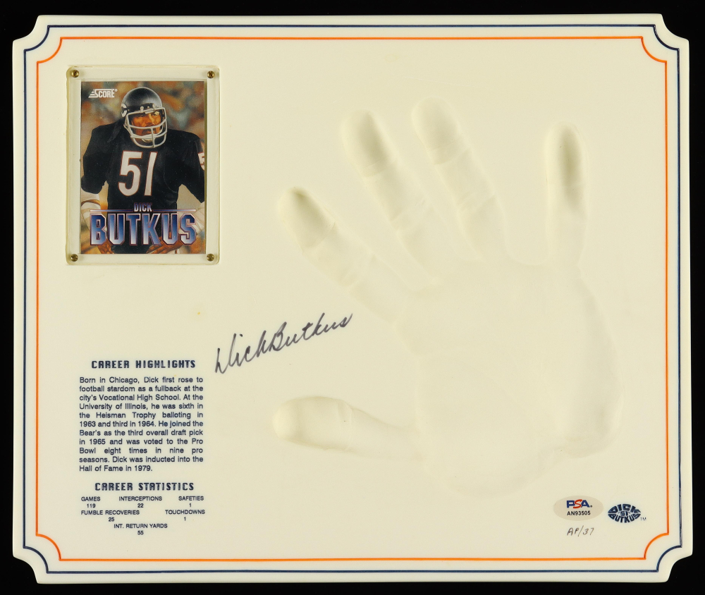 Dick Butkus Signed Bears Custom Hand-Cast Plaque With Score Football ...
