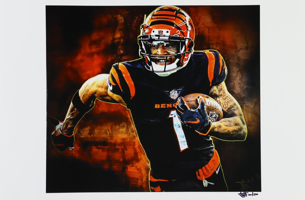 "Ja'Marr Chase" Bengals LE 12x18 Lithograph by Joshua Barton #/500 (PA ...