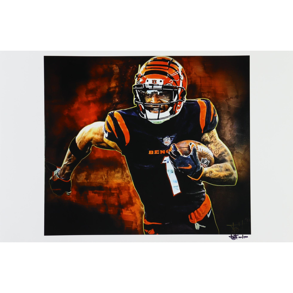 "Ja'Marr Chase" Bengals LE 12x18 Lithograph by Joshua Barton #/500 (PA ...