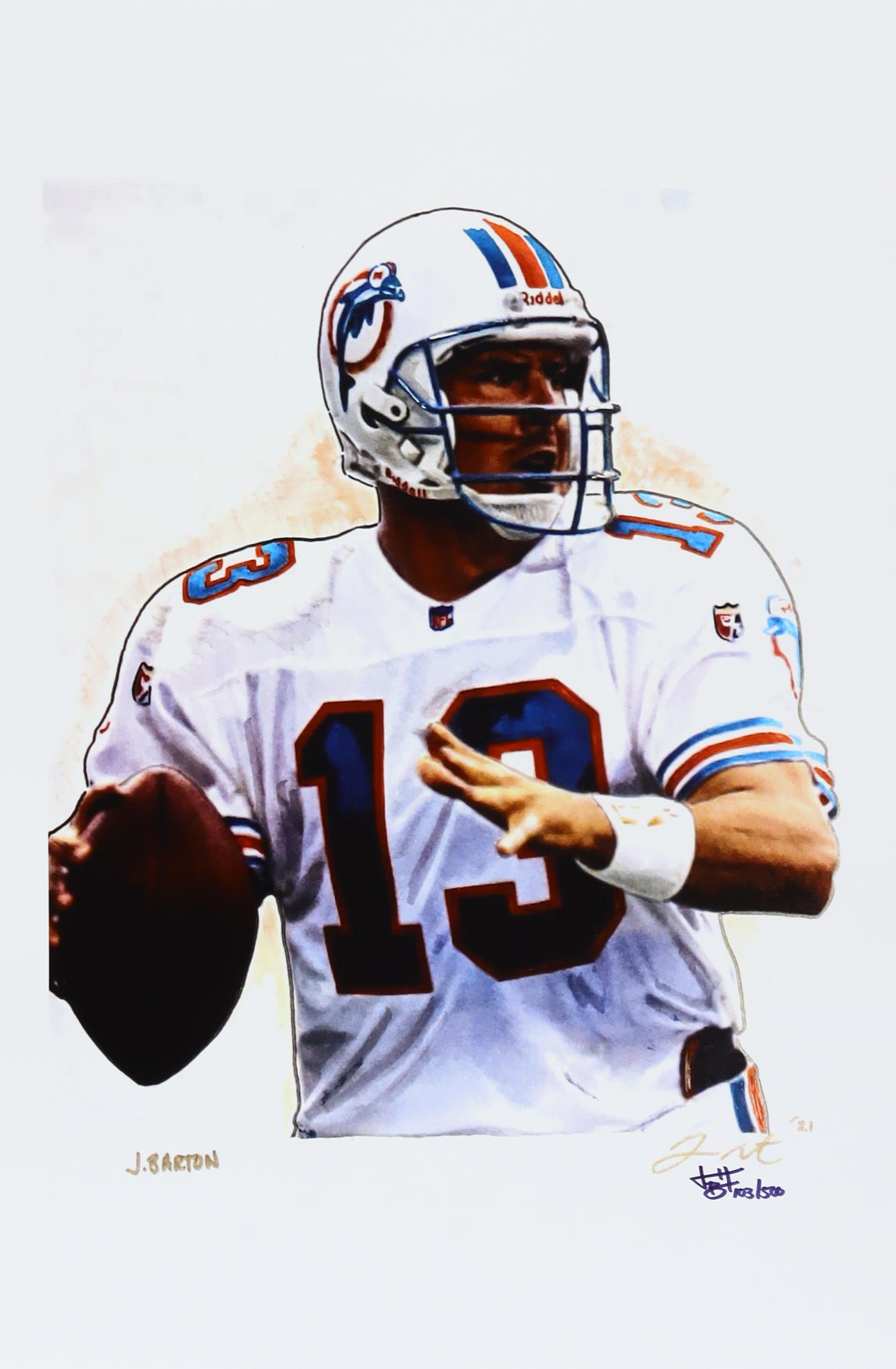 "Dan Marino" Dolphins LE 12x18 Lithograph by Joshua Barton #/500 (PA ...