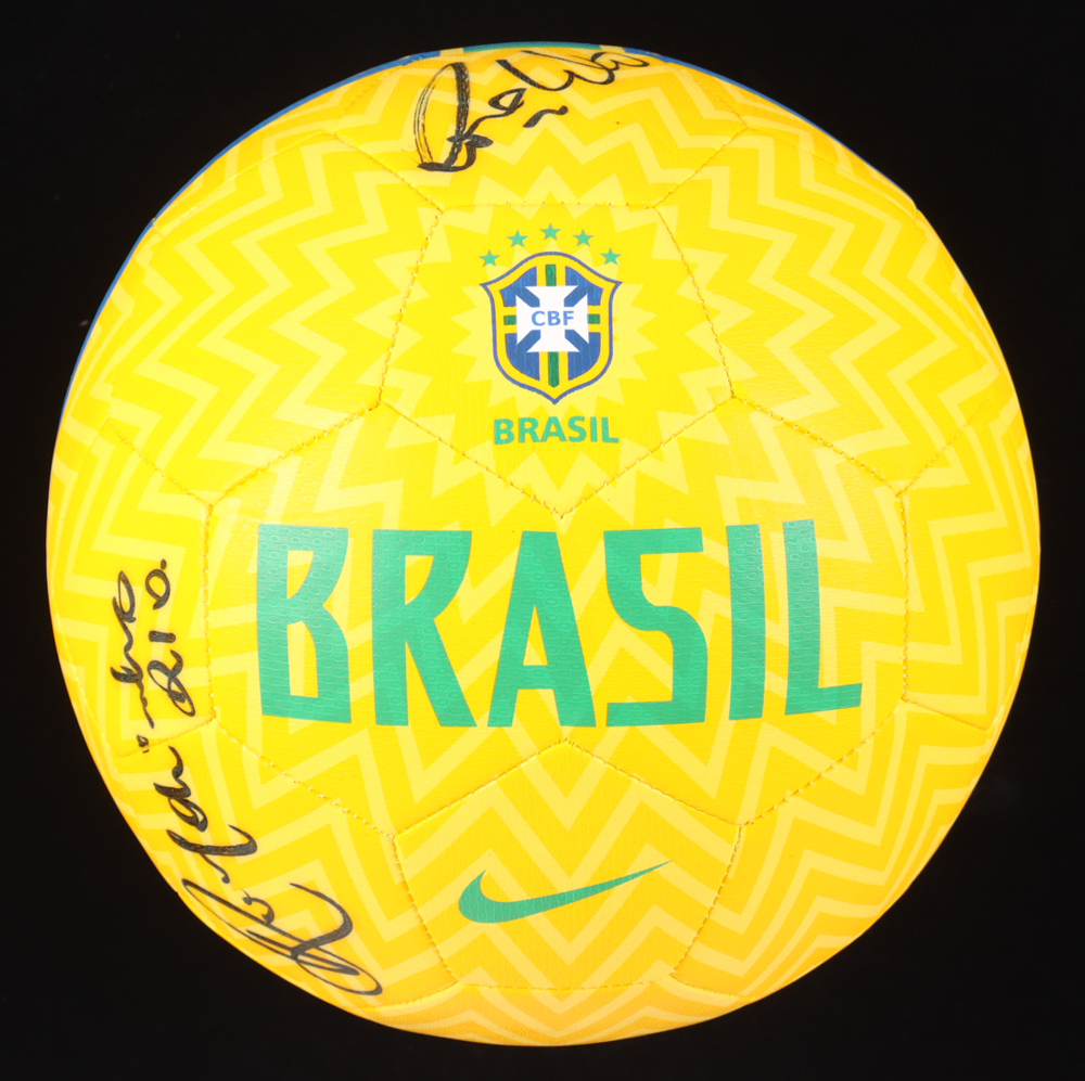 Ronaldo & Ronaldinho Signed Brazil Logo Soccer Ball Inscribed "Rio ...