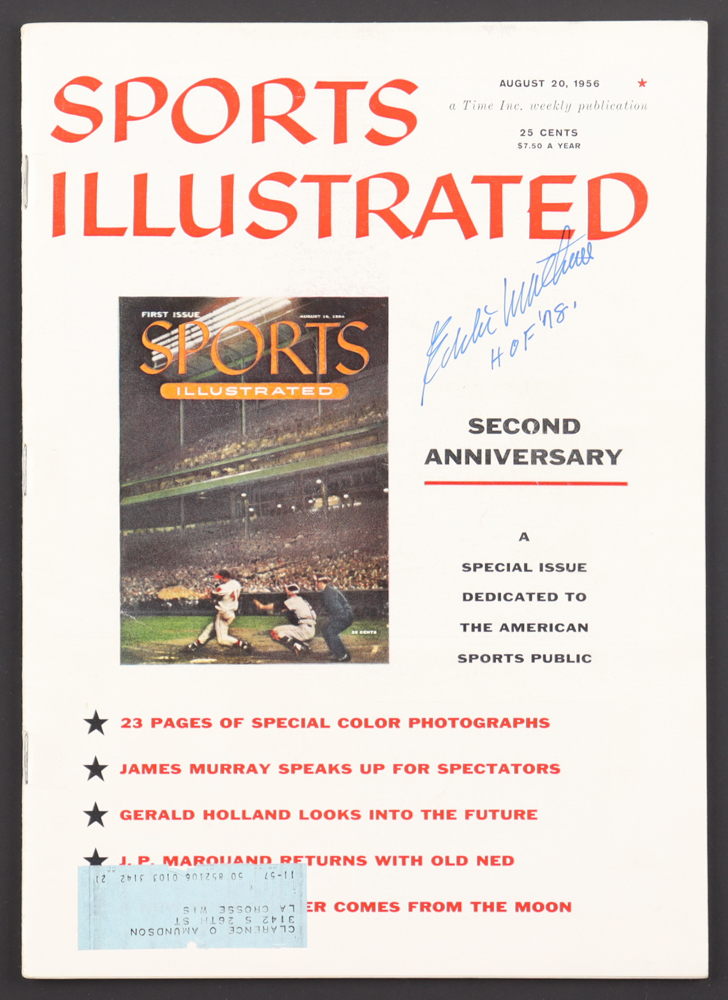 Eddie Matthews Signed 1956 "Sports Illustrated" Magazine Inscribed "HOF ...