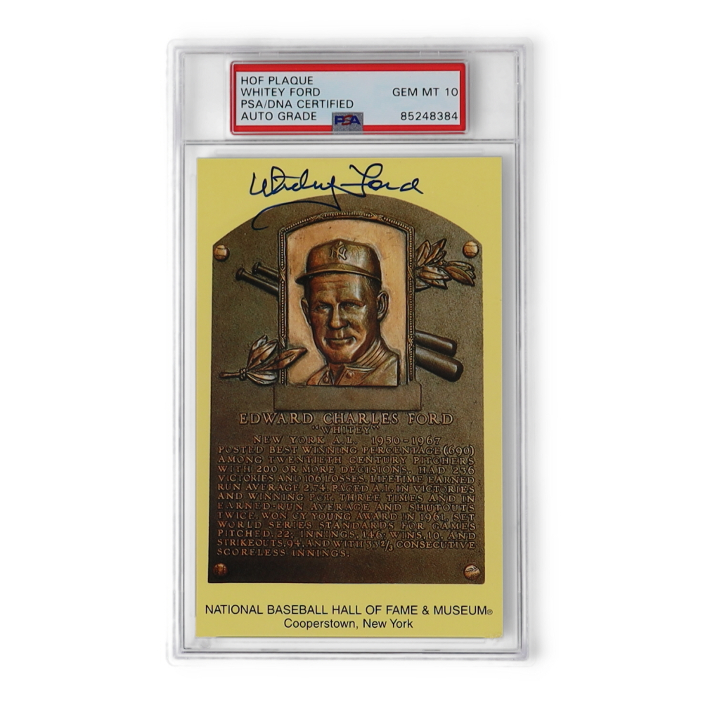 Whitey Ford Signed Hall of Fame Plaque Postcard (PSA | Auto Grade 10 ...