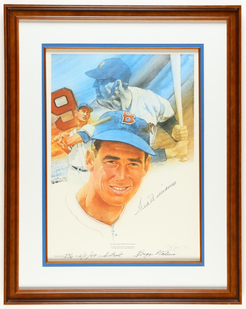 Ted Williams & Cliff Spohn Signed Custom Framed Lithograph Display ...