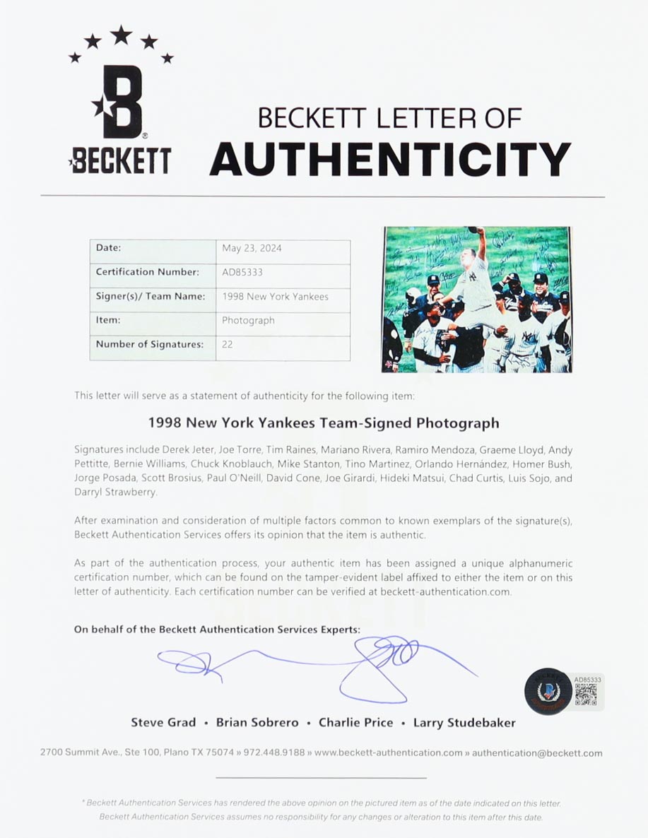 1998 New York Yankees Custom Framed Photo Display Team-Signed by (22 ...